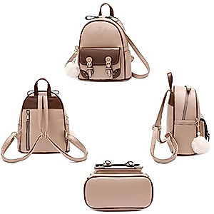 Backpack for Women Small Cute Leather, Mini Rucksack Fashion Travel for Teen Girls, khaki, Small