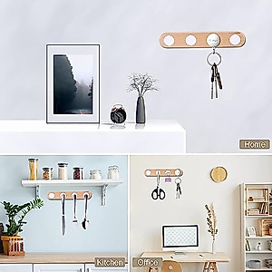 DAUH Magnetic Key Holder, Original Wooden Adhesive Magnetic Key Holder for Wall, Strong Magnet Key Holder Home with 4 Key Rings for Door Entryway Hallway Office