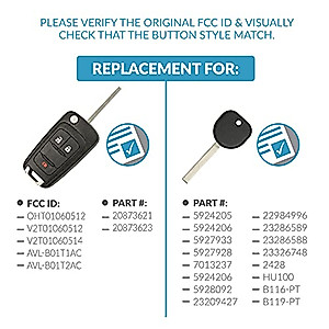 Keyless2Go Replacement for Keyless Remote 3 Button Flip Car Key Fob for OHT01060512 with Uncut Transponder Ignition Car Key High Security Laser Sidemill B119 HU100