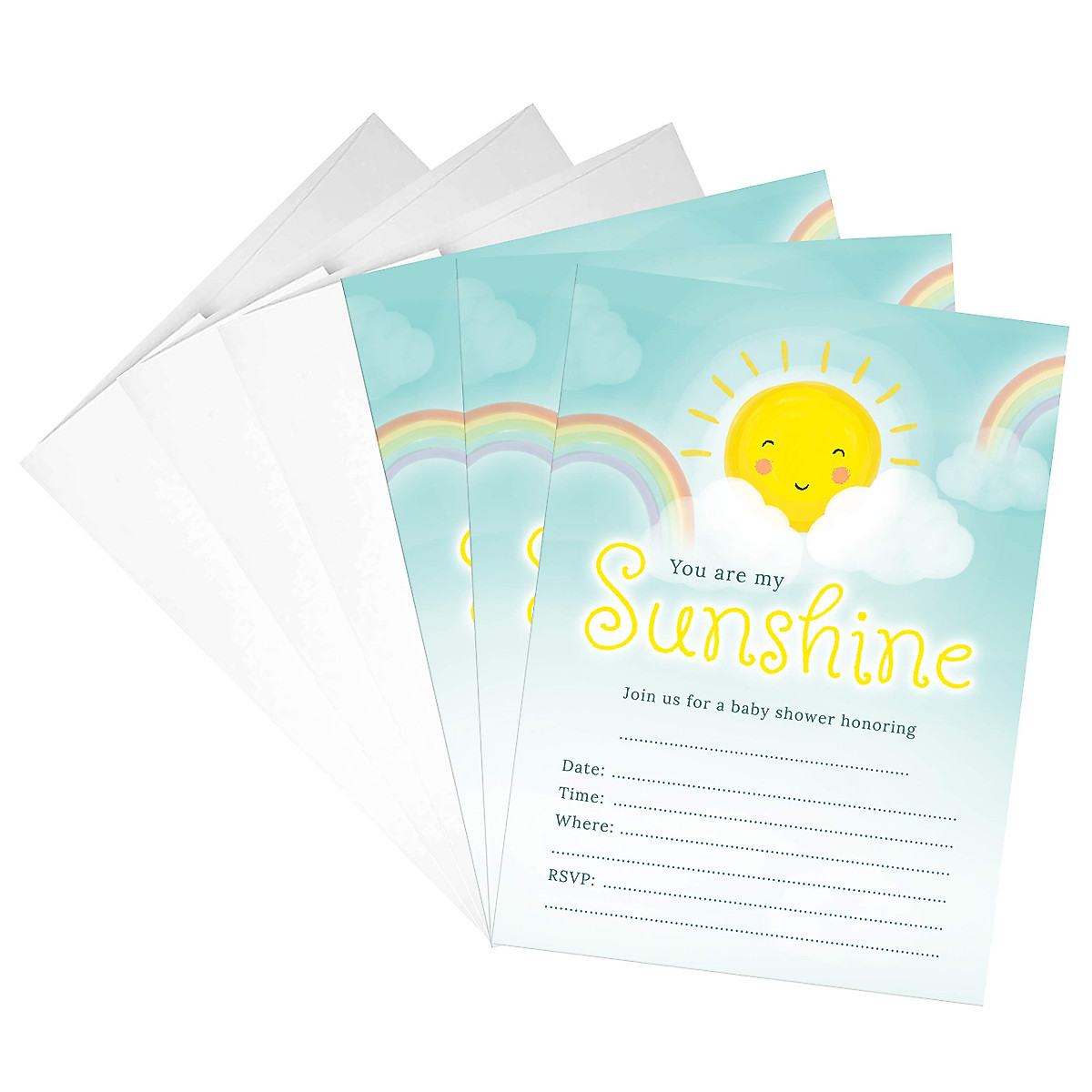 You are My Sunshine Gender Neutral 5x7 Baby Shower Invitations - 24 invites and 24 White envelopes