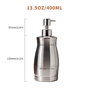 ZEBEYIMA Brushed Stainless Steel Countertop Soap Dispenser Rust and Leak Resistant Hand Soap Pump with Funnel for Kitchen Countertops and Bathroom Dispensers (13.5 oz/400 ml)…