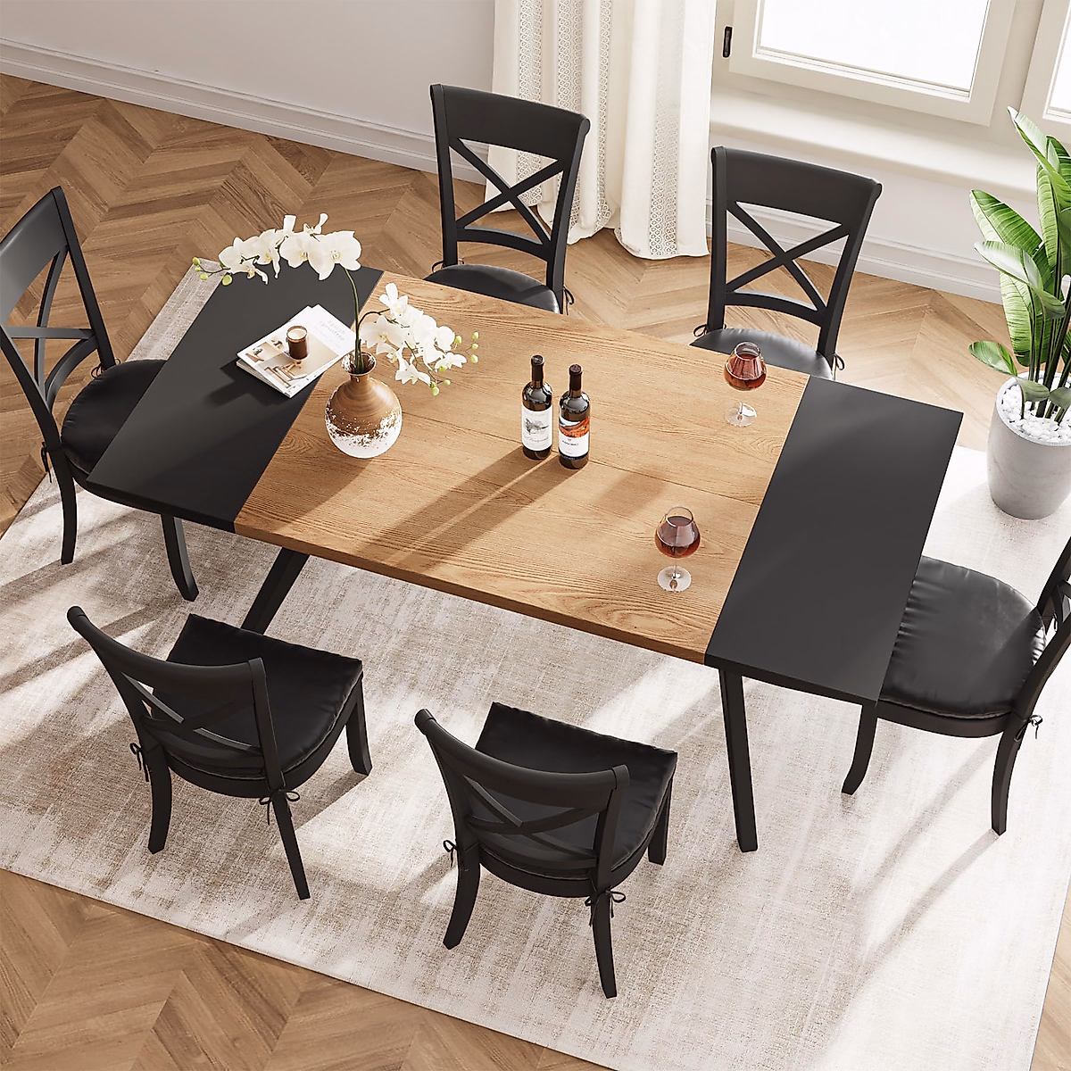 Tribesigns 63" Dining Table for 4-6 People, Modern Rectangular Kitchen Table Dinner Table, Large Dining Room Table with X-Shaped Iron Frame and Thickened Board