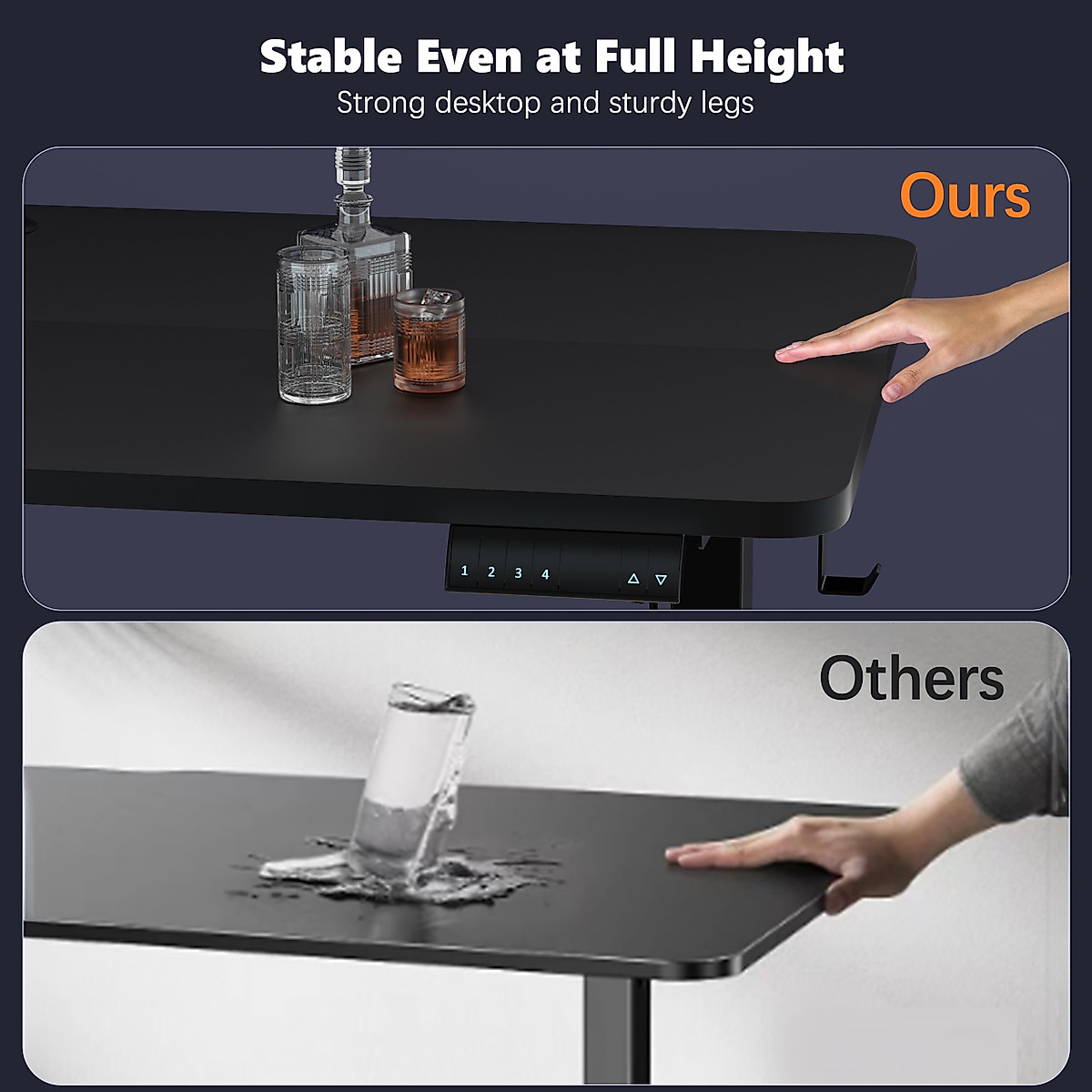 Monomi Electric Height Adjustable Standing Desk, 48x24 Inches, Ergonomic Home Office Sit/Stand Up Desk (Black Steel Frame/Black Top)