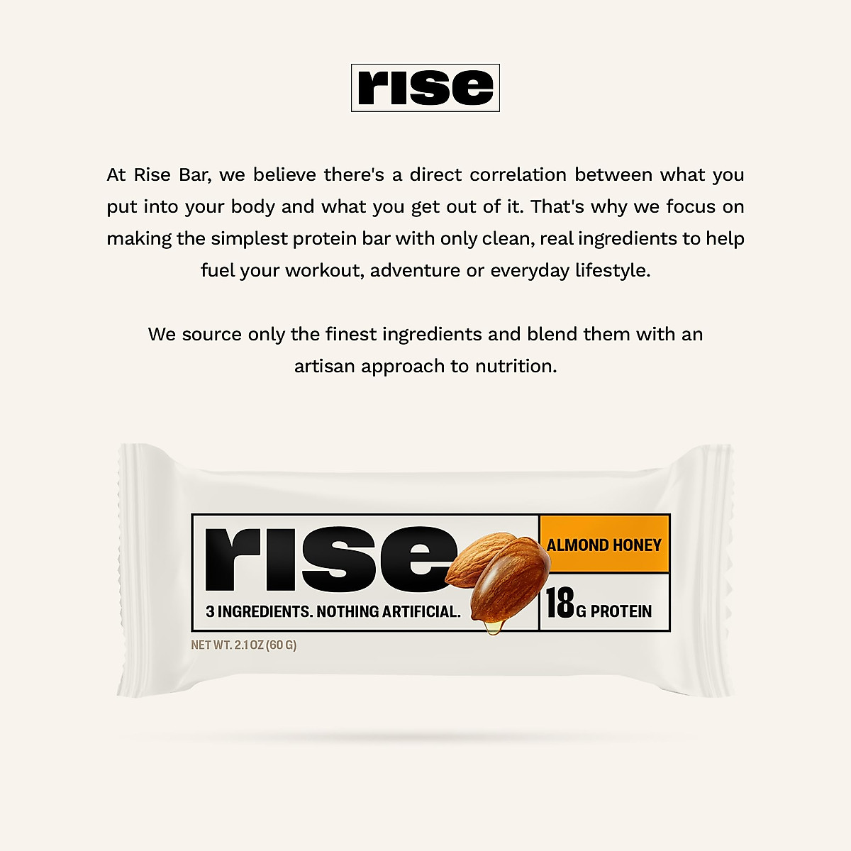 Rise Whey Protein Bars - Almond Honey | Healthy Breakfast Bar & Protein Snacks, 18g Protein, 4g Fiber, Just 3 Whole Food Ingredients, Non-GMO Healthy Snacks, Gluten-Free, Soy Free Bar, 12 Pack