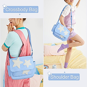 Cute Messenger Bag, Kawaii Nylon Crossbody Bag Y2K Star Purse for Women (B-Blue)