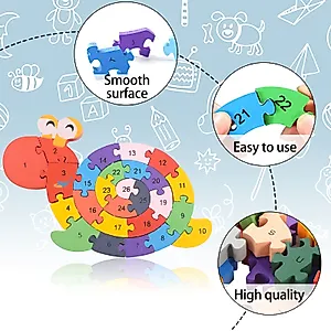 LovesTown 2 PCS Wooden Animal Puzzles, Alphabet Building Blocks for Kids, Preschool Letters and Numbers Puzzles, ABC Animal Puzzle for Toddlers