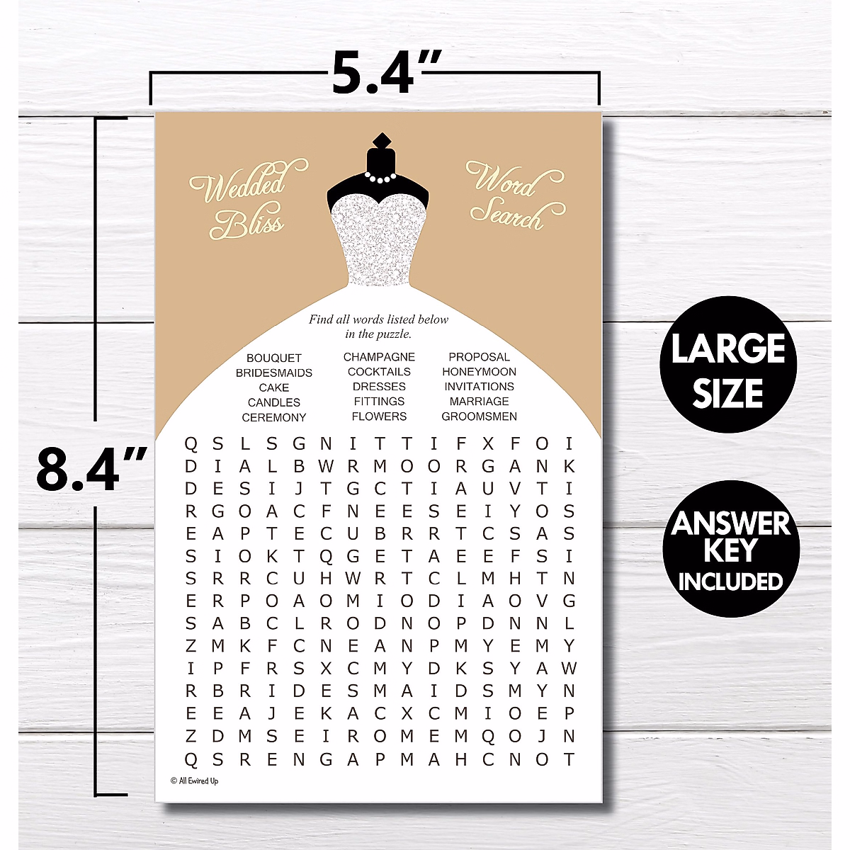All Ewired Up Wedding Word Find/Search Game - Bridal Shower - Champagne Silver Wedding Dress (50-Sheets)
