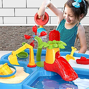 TEMI 4-in-1 Sand Water Table, 32PCS Sandbox Table Kids Activity Sensory Play Table Summer Outdoor Toys for Toddler Boys Girls