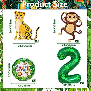 Jungle Animal Balloons, Safari Birthday Decorations, Large 40in Number 2 Balloon, Cute Smile Animal Balloons, for Boys Girls 2 Years Old Birthday, Jungle Safari Theme Party