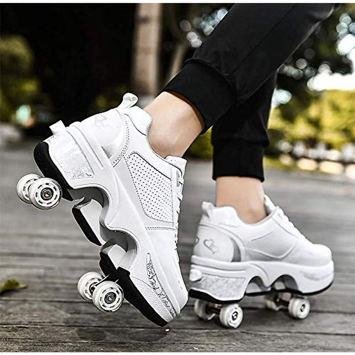 LDTXH Multifunctional Roller Skates Shoes Deformation Automatic Walking Shoes with Double-Row Deform Wheel Adult Children's Skating Shoes,5.5
