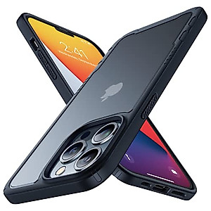 Humixx Shockproof for iPhone 13 Pro Case, [10 FT Military Drop Protection] [Snug Touch] Translucent Matte Hard PC Back with Protective Airbag, Slim Case for iPhone 13 Pro Case 6.1 Inch, Mystery Black