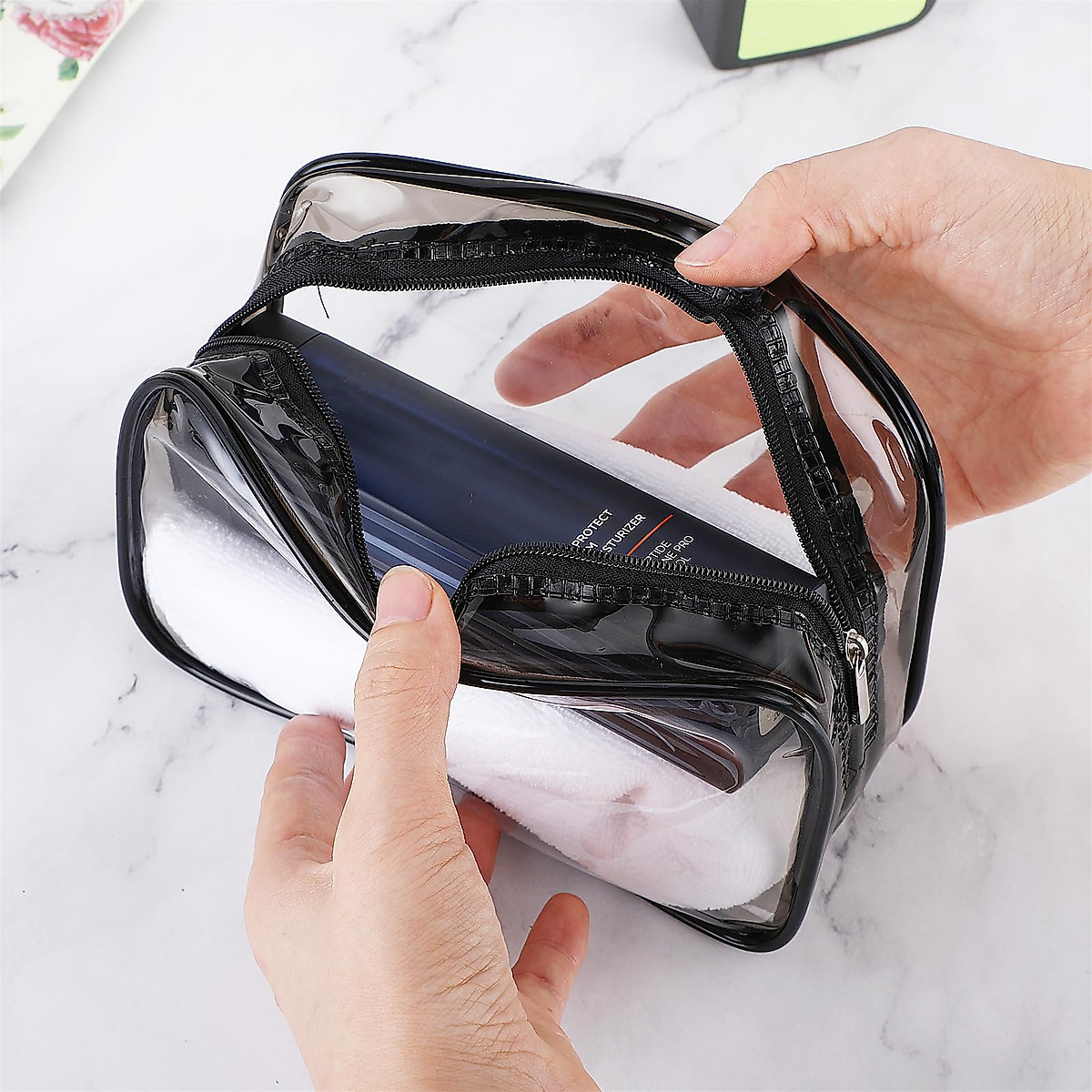 WLLHYF Clear Toiletry Bag 3 Pack Portable Waterproof Travel Makeup Cosmetic Bag Clear Bags Set with Zipper Handle Multipurpose Large Bag Airport Airline Compliant Bag for Women Men (Black)