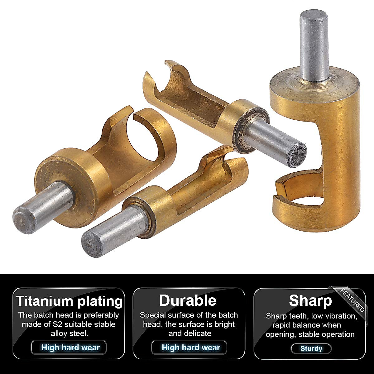 HOHXEN 4pcs Wood Plug Hole Titanium Coated Cutter Drill Bits Set 1/4" 3/8" 1/2" 5/8" Cutting Dowel Power Woodworking Cork Hole Saw Tool Round Wood Plug Tenon Drill Bit Set