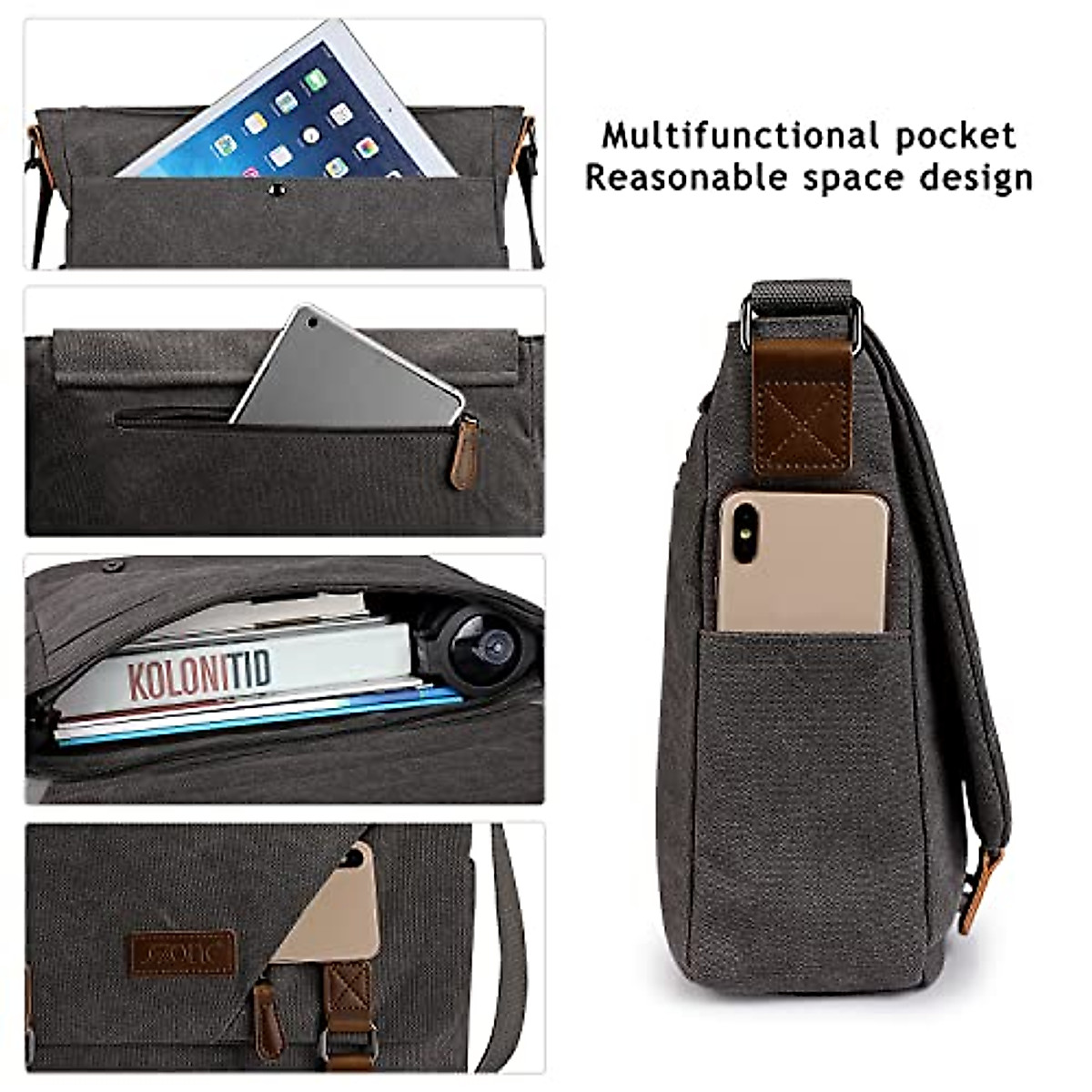 S-ZONE Vintage Canvas Messenger Bag Shoulder Bag 14 Inch Laptop Briefcase