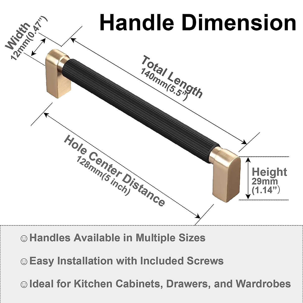 CILEYTION 10 Pack Black and Gold Door Handles, 5 Inch Hole Centers Gold Cabinet Handles, Gold Dresser Handles and Kitchen Cabinet Hardware