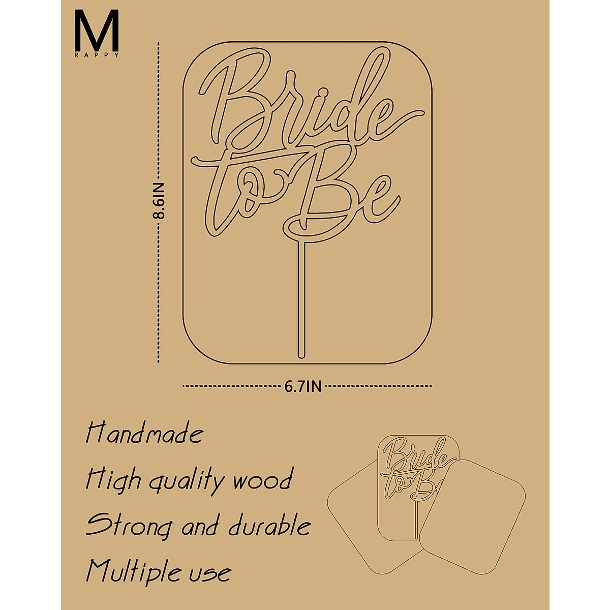 MRAPPY Bride to Be Cake Topper - Wooden Bridal Shower Cake Decorating Supplies - Wedding Cake Topper for Engagement Party/Wedding Party or Proposal Party (Gold)