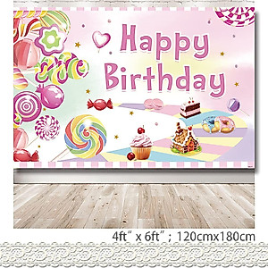 Rarcoirs Candy Birthday Party Backdrop for Kids Girls Sweet Birthday Desserts Background Candyland Cupcake Lollipop Donut Bday Cake Table Banner Favors 71X47inch, One Size