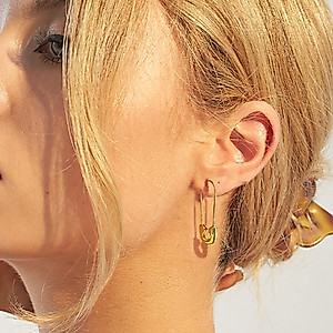 Safety Pin Earrings for Women - 14K Gold Paperclip Earrings Minimalist Dangle Hoop Earrings Paper Clip Earrings Daily Jewelry