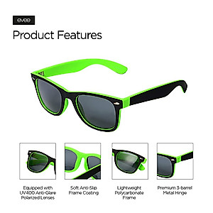 EVEE Unisex Iconic RUBBERIZED GREEN/BLACK UNISEX SQUARE POLARIZED SUNGLASSES LIMITED EDITION CASE + MICROFIBER CLEANING CLOTH (E-ICPPGRGY) (Green,Grey)