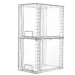 Vtopmart 2 Pack Clear Stackable Storage Drawers,9.7" High Plastic Organizers Bins for Skincare, Bathroom Supplies,Ideal for Cabinet,Undersink,Vanity,Kitchen,Pantry Organization