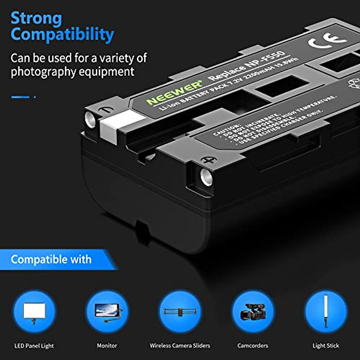 Neewer Rechargeable Li-ion Battery Replacement for Sony NP-F550/570 Compatible with Field Monitor, Neewer CN-160 CN-126 CN-216 LED Light and Others