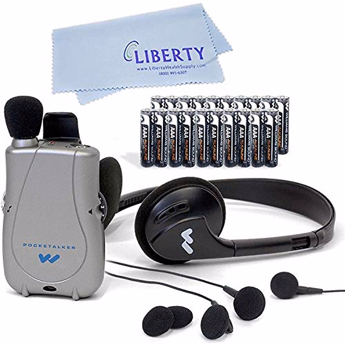 ELITE PACKAGE: PockeTalker Ultra w/Headphone, FREE Dual & Single Earbuds, FREE Year Supply of Batteries & Liberty Microfiber Cloth