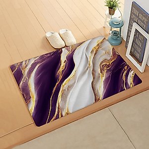 Marble Purple Antifatigue Kitchen Bath Door Mat Cushioned Runner Rug,Washable Welcome Floor Sink Mat,Abstract Gold White Modern Art Waterproof & Non-Slip Comfort Standing Doormat for Kitchen,20"x39"