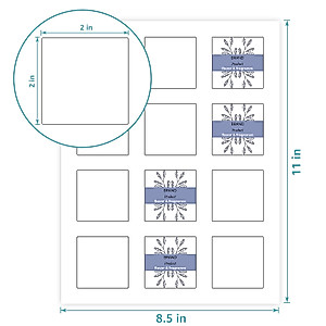 MaxGear 2" x 2" Square Labels, for Inkjet or Laser Printer, Matte White Printable Sticker Labels Sheets, Strong Adhesive, Dries Quickly, Holds Ink Well, 360 Labels