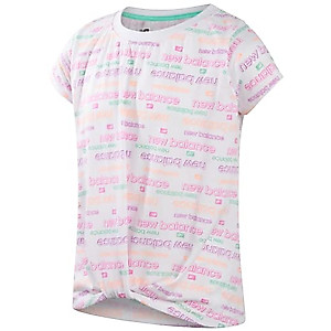 New Balance Girls' Jogger Set - Short Sleeve Performance T-Shirt and Sweatpants (7-16), Size 7-8, White Mint