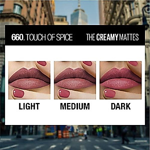 Maybelline Color Sensational Lipstick, Lip Makeup, Matte Finish, Hydrating Lipstick, Nude, Pink, Red, Plum Lip Color, Touch Of Spice, 0.15 oz; (Packaging May Vary)