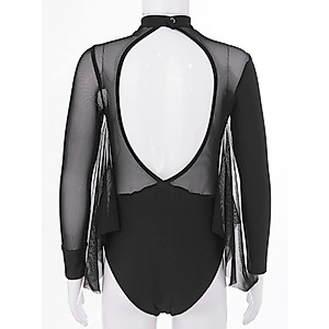 JanJean Kids Girls One Piece Gymnastic Ballet Dance Leotard Long Sleeve Mesh Wings Cape Leotard Athletic Gym Yoga Bodysuit Black 16 Years
