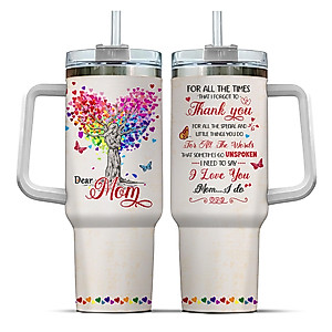 99WHALE Dear Mom Tree Color, Tumbler 40 Oz With Handle Lid And Straw, Mom Gifts, For Tumblers Mommy Modern Be Cups Heart Butterfly Day Straws Mama Simple Handle Momma Insulated
