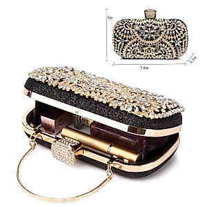 FIVE FLOWER Evening Clutch Bags Purse Handbag for Women Wedding Prom Party (BLACK), Medium