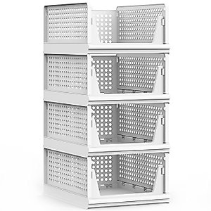 UAK 4 Pack Stackable Plastic Storage Basket for Closet Wardrobe Organizer and Storage Bin Sweater Drawer Shelf Storage Container for Cupboard Kitchen Bathroom Office Bedroom (4L)