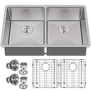 hykolity 33-inch Undermount 50/50 Double Bowl 16 Gauge Stainless Steel Kitchen Sink