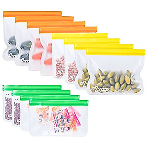 12 Pack Flat Ziplock Reusable Sandwich Snack Bags for Kids - 0.6mm EX-Thick BPA PHT PVC HM LaTeX Free, Odorless, PreClean, Leakproof (4 Gallon 4 Snack 4 Sandwich Bags) Silicone Food Storage Bags