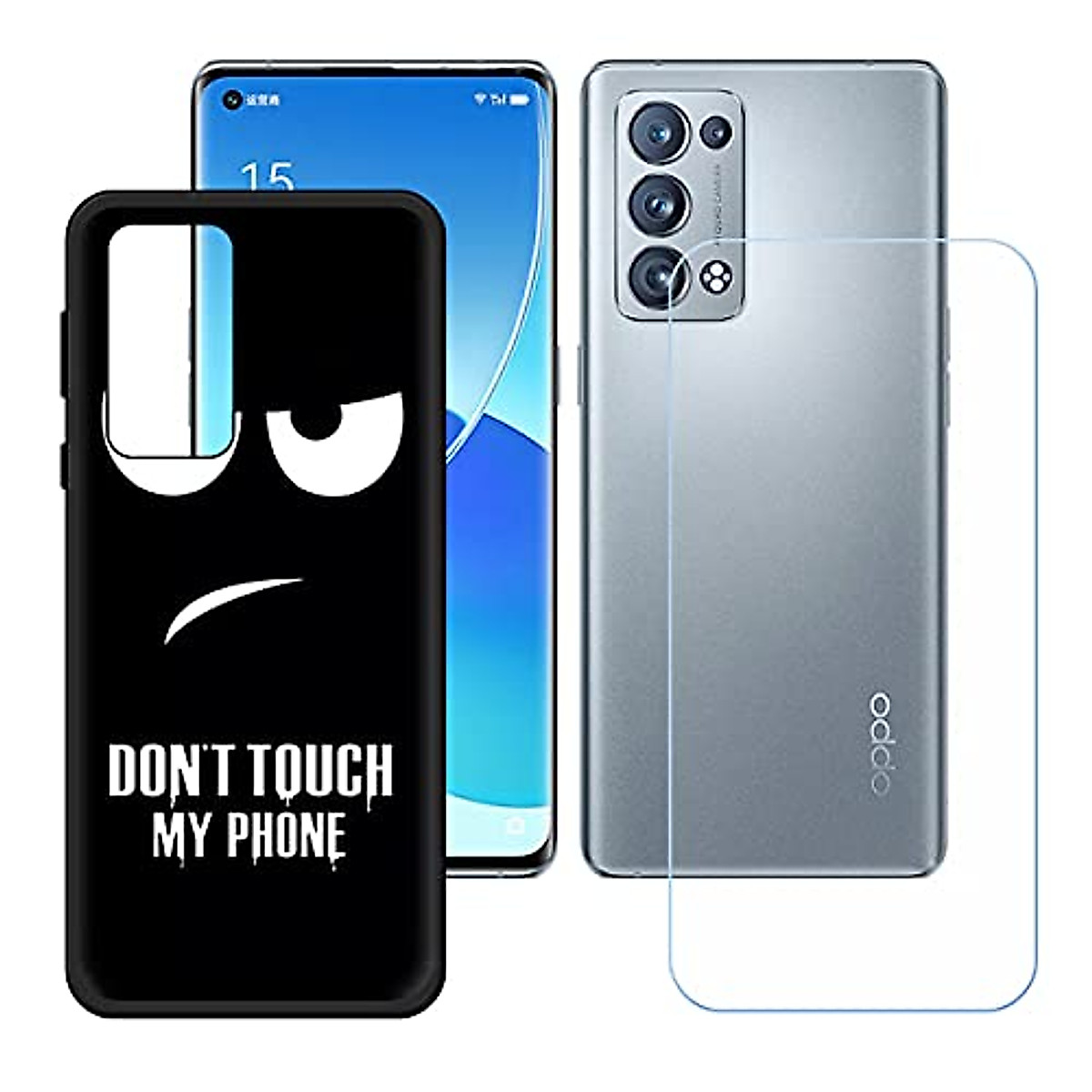 YZKJSZ Case for Oppo Reno 6 Pro+ 5G Cover + Screen Protector Tempered Glass Protective Film - Soft Gel Black TPU Silicone Protection Case for Oppo Reno 6 Pro+ 5G (6.55") - OP11