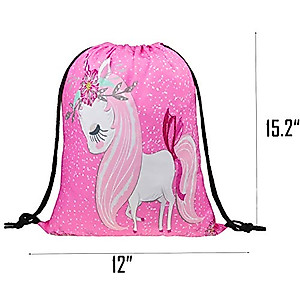 DRESHOW BQUBO 5 Pack Unicorn Gifts for Girls Drawstring Backpack/Makeup Bag/Necklace/Coin Purse Unicorn Set