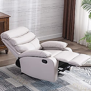 GNMLP2020 Swivel Rocking Recliner Chair, Manual Recliner Chair with Cell Phone Holder, PU Leather Small Rock Recliner Easy to Operate Reclining for Living Room, Nursery, Beige