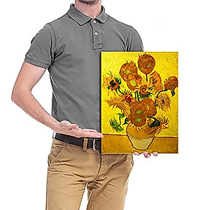 Wieco Art Abstract Flowers Giclee Canvas Prints Wall Art Vase with Fifteen Sunflowers by Van Gogh Classic Oil Paintings Reproduction for Home Decor Modern Stretched and Framed Floral Picture Artwork