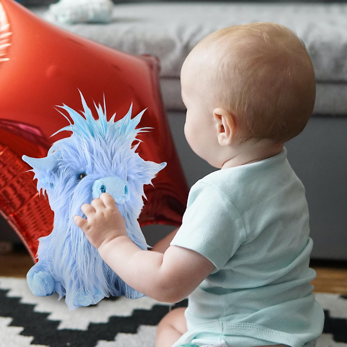 Uniwirtec Stuffed Animals Highland Cows 9 Inches Cute Stuff Fluffy Cattle Dolls Farm Toys Plushie Pillows Birthday Gifts for Baby Kids Girls Boys Toddler Preschool Realistic Plush Decor (Blue)