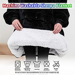 Electric Heated Wearable Blanket Hoodie, Oversized Blanket Sweatshirt for Women/Men Without Battery and Adapter (Black)