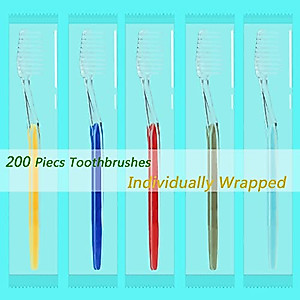 Homvle 200 Packs Disposable Toothbrushes Individually Wrapped, Medium Soft Bristle Travel Toothbrushes Bulk for Adults/Kids Hotel Toiletries, 5 Colors.