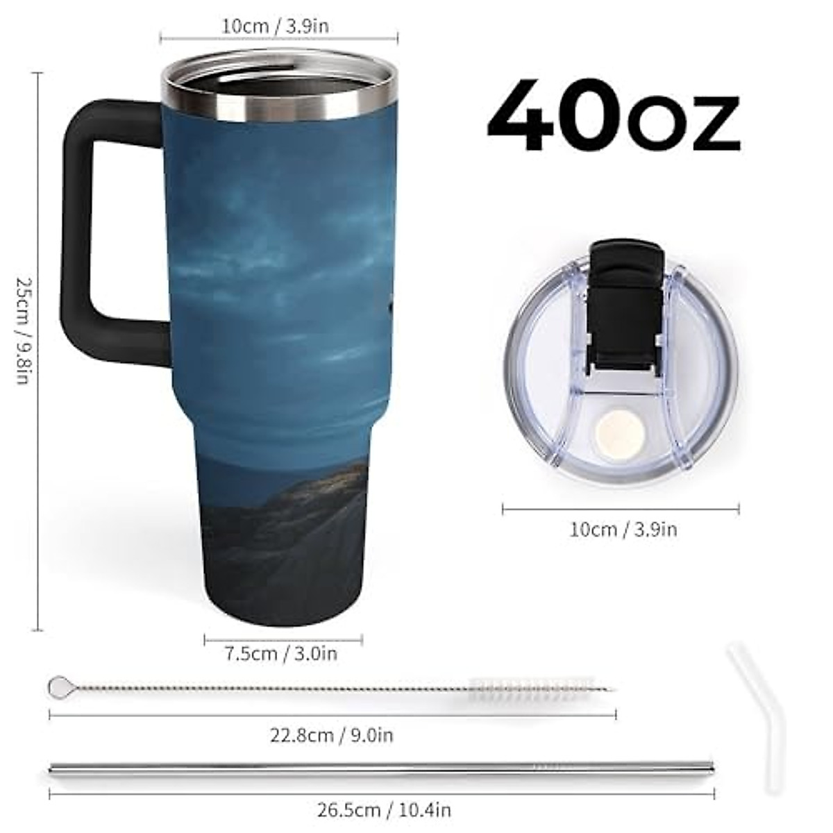 LLUTSNTH 40 Oz Vacuum Tumbler with Black Handle Leakproof Insulated Tumbler Lighthouse at Night Stainless Steel Travel Mug with Lid And Straw Coffee Cup Cute Water Bottles Cup Holder Friendly