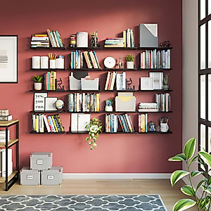 Wallniture Palma 17''x6'' Floating Shelves, Wall Bookshelf for Living Room, Rustic Wood Shelves for Office Decor, Wall Shelves with 5'' Bracket, Set of 20, Black