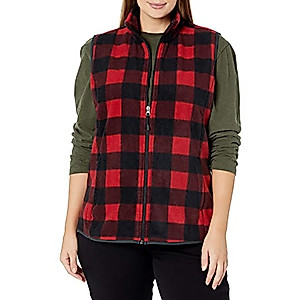 Amazon Essentials Women's Classic-Fit Sleeveless Polar Soft Fleece Vest (Available in Plus Size), Black Red Buffalo Plaid, X-Large