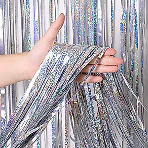 3 Pack Fringe Curtains Party Decorations,Tinsel Backdrop Curtains for Parties,Photo Booth Wedding Graduations Birthday Christmas Event Party Supplies (Silver)