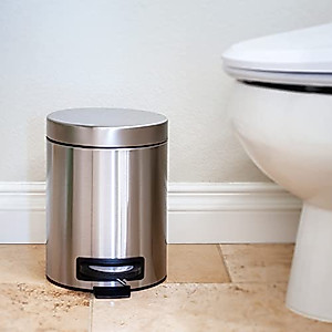 QUALIAZERO Set Heavy Duty Hands-Free Stainless Steel Kitchen/Bath Step Trash Can, Fingerprint-Resistant Soft Close Lid Trashcan, 8Gal & 1.3Gal, Round, Combo