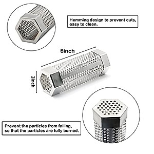 Meshscreen Pellet Smoker Tube 6 inches - 5 Hours of Billowing Smoke，Stainless Steel Pellet Smoker Tube for All Grill or Smoker for Cold/Hot Smoking,with 2 S Shape Hooks+1 Cleaning Brush