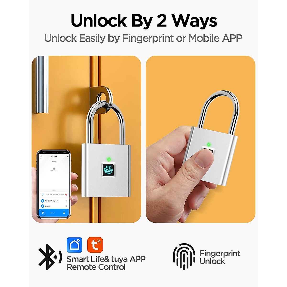 Fingerprint Padlock, AICase Bluetooth Lock APP Remote Unlock, Smart Padlock,Fingerprint Lock,Keyless Biometric Lock Suitable for Luggage,Suitcase, Backpack, Bike, School Locker, Gym Locker Lock